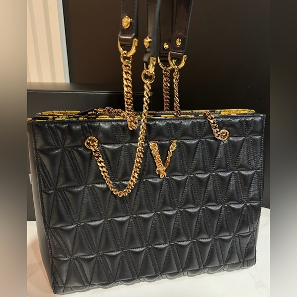 Versace | Bags | Versace Virtus Medium Quilted Leather Tote Bag | Poshmark